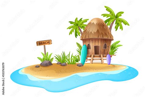 Tropical Island Vector Illustration Palm Trees Stranded Caribbean