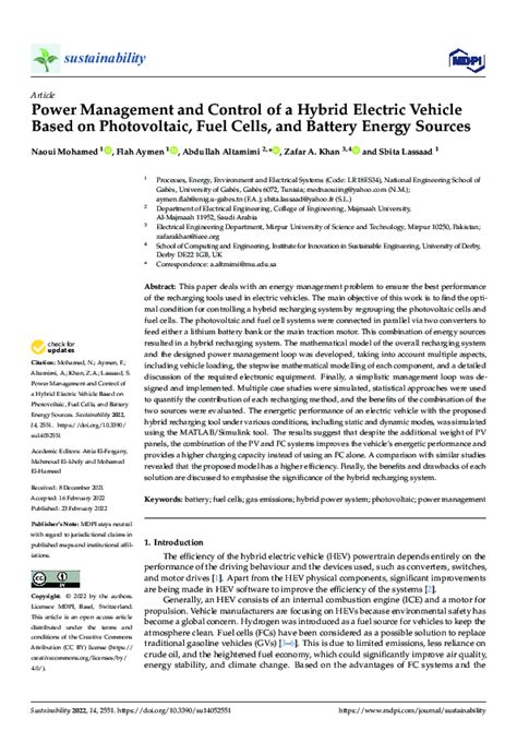 pdf hybrid vehicle power management with pv and fcs