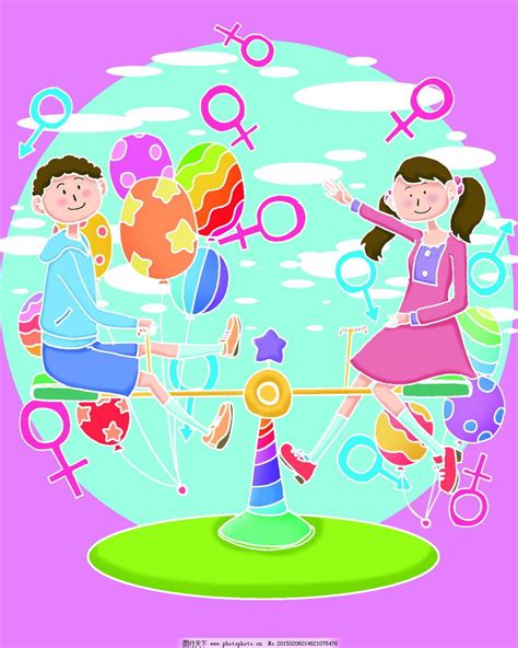 男女平等图片动漫卡通插画绘画 图行天下素材网