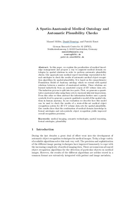 Pdf A Spatio Anatomical Medical Ontology And Automatic Plausibility