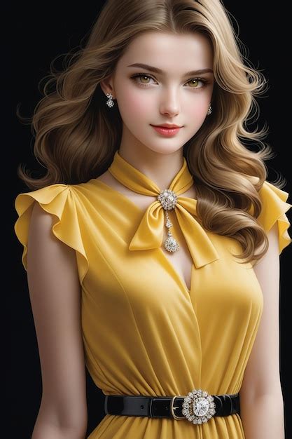 Premium Photo A Pretty Girl In Yellow Dress Is Standing On A Dark