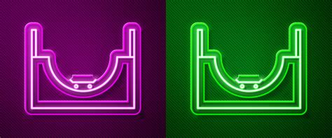 보라색과 녹색 배경에 고립 된 빛나는 네온 라인 스케이트 공원 아이콘 경사로 롤러 스케이트 파크 계단 세트 익스트림 스포츠 벡터 일러스트레이션 아이에 대한 스톡 벡터 아트