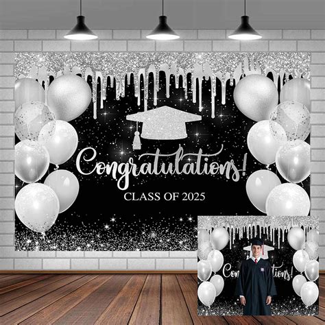 8 X 6 Ft Black And Silver Graduation Backdrop Class Of 2025 Graduation