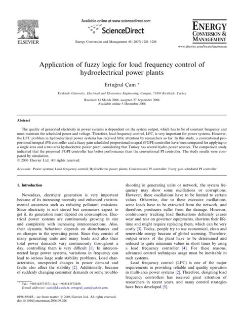 application of fuzzy logic for load frequency control of