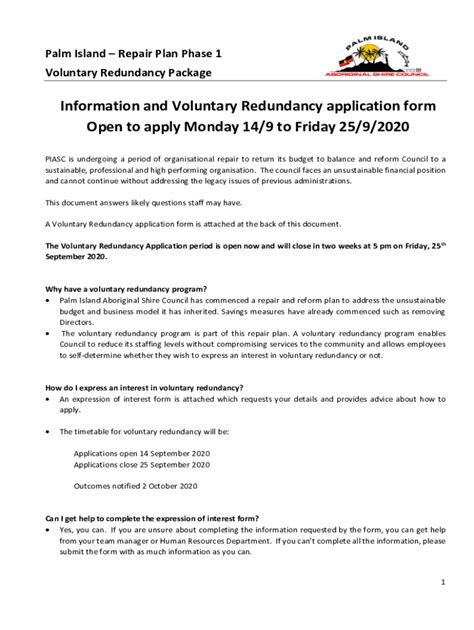 Fillable Online Information And Voluntary Redundancy Application Form