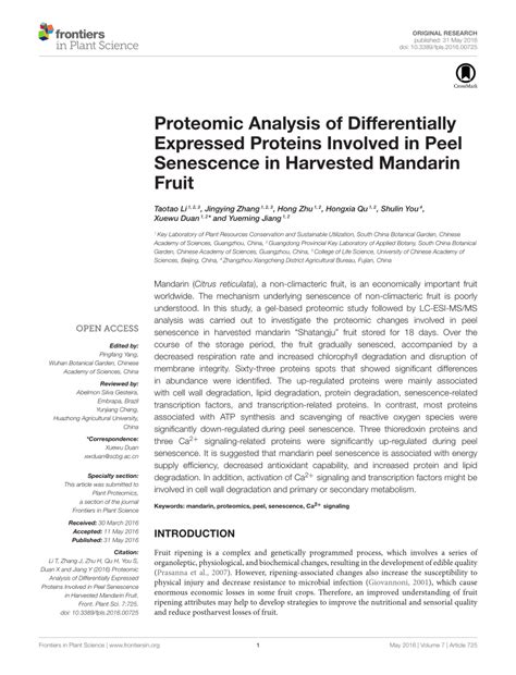 Pdf Proteomic Analysis Of Differentially Expressed Proteins Involved