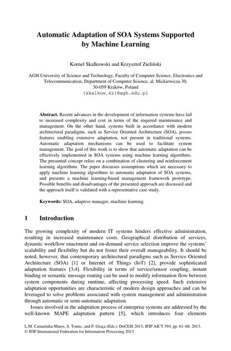 Pdf Automatic Adaptation Of Soa Systems Supported By Machine Learning