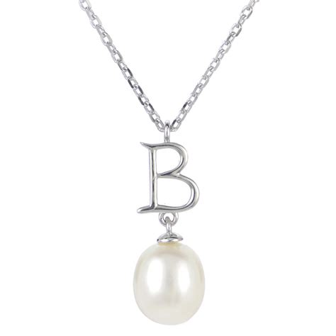 Sterling Silver Cultured Freshwater Pearl B Initial 16 Necklace