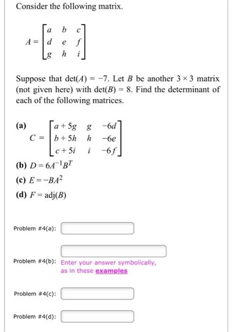 Solved Consider The Following Matrix A Adgbehcfi Chegg Com