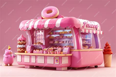 Premium Photo 3d Rendering Of Pink Doughnut Shop Vendor Isolated On