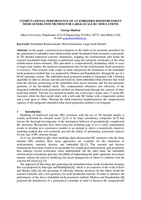 Pdf Computational Performance Of An Embedded Reinforcement Mesh Generation Method For Large