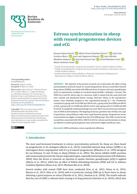 Pdf Estrous Synchronization In Sheep With Reused Progesterone Devices