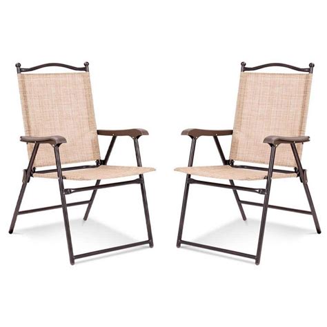 Zeus And Ruta Beige Patio Folding Sling Back Camping Deck Chairs Set Of
