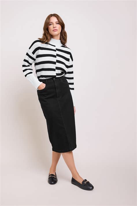 Mandco Black Denim Midi Pencil Skirt Mandco