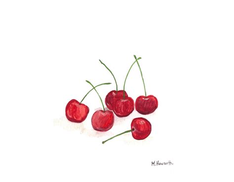 Original Watercolour Painting Cherries Red Cherries By Artbymonika