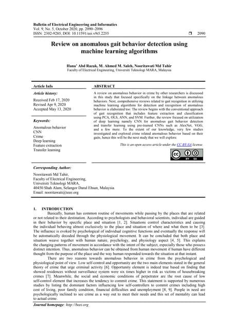 Review On Anomalous Gait Behavior Detection Using Machine Learning