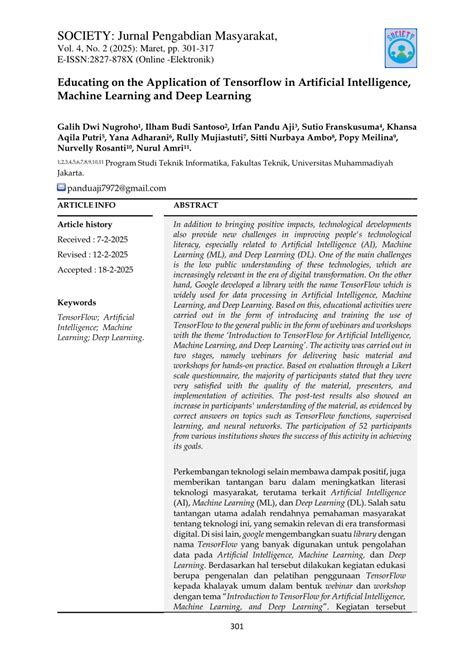 Pdf Educating On The Application Of Tensorflow In Artificial