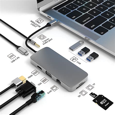 USB Hub Port 10 In 1 Strength Factory HDMI USB3 0 USB2 0 VGA Audio3 5mm Audio Frequency USB C Pd