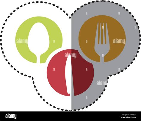 Sticker Colorful Circular Frames With Silhouettes Cutlery Kitchen