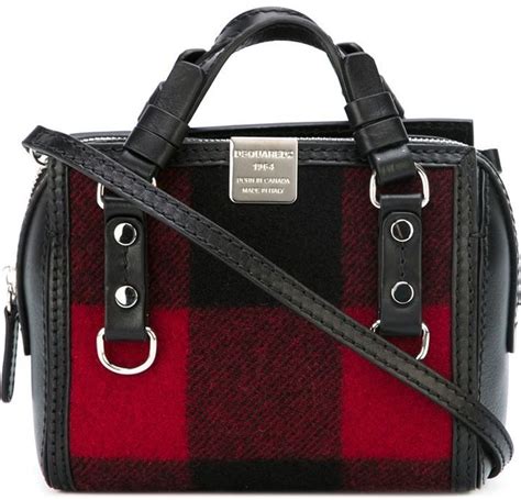Dsquared2 Quebec Mini Shoulder Bag Red Plaid Wool And Leather