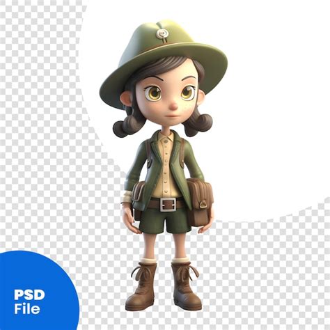 Premium Psd 3d Illustration Of A Cute Cartoon Girl Wearing A Safari