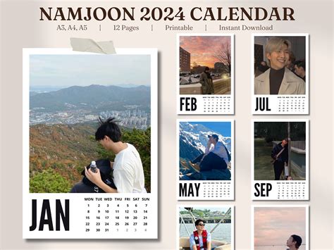 Namjoon Calendar 2024 A3 A4 A5 PDF BTS Digital Calendar Desk And Wall