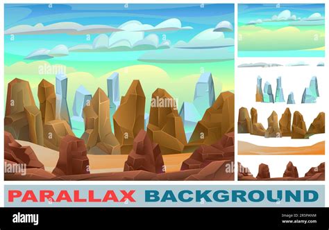 rocky desert landscape fun cartoon style beautiful summer sky