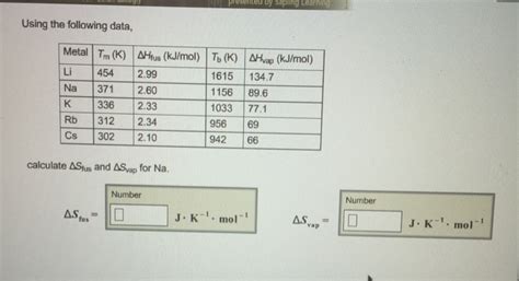 solved using the following data calculate delta s fus and