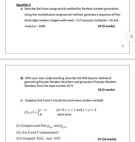solved question 2 a describe the linear congruential method