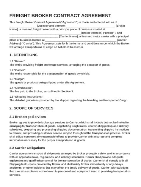 Freight Broker Contract Template Form Fill Online Printable