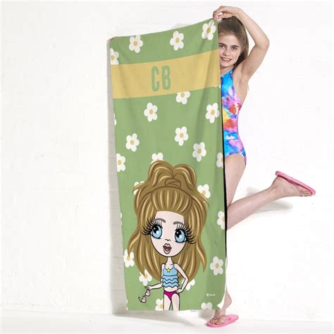 Claireabella Girls Personalised Retro Daisy Beach Towel Toxic Fox