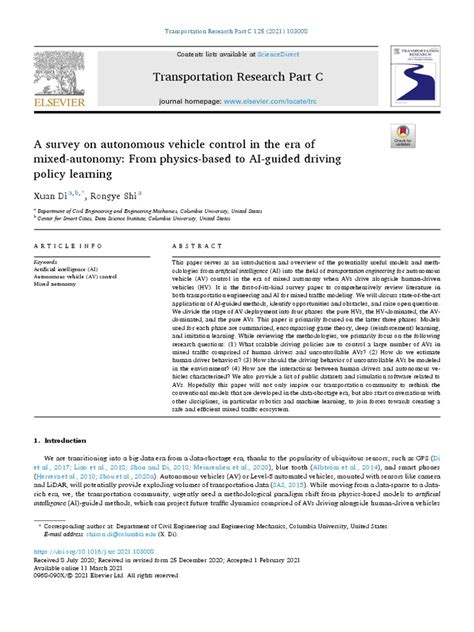 A Surver On Autonomous Vehicle Control Pdf Artificial Intelligence