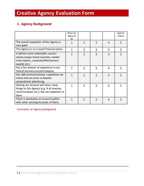 Creative Agency Evaluation Form Docx