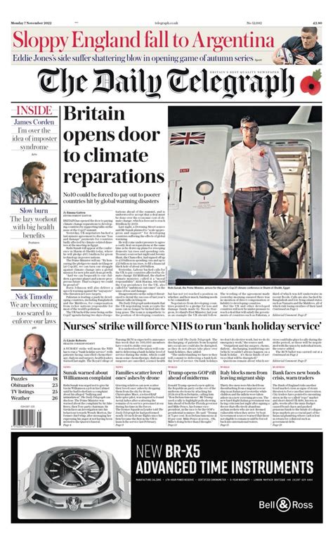 Daily Telegraph Front Page 7th Of November 2022 Tomorrows Papers Today