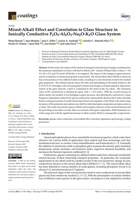 Pdf Mixed Alkali Effect And Correlation To Glass Structure In Ionically Conductive P2o5 Al2o3