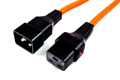 Iec Lock Lockable Power Cable C20 Iec Male Straight C19 Iec Female Straight 3x1mm2 Orange L 3mtr