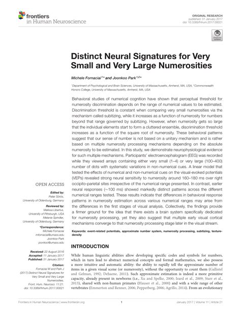 Pdf Distinct Neural Signatures For Very Small And Very Large Numerosities