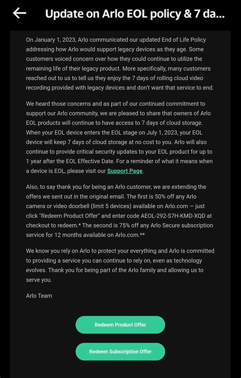 Discount Code For Eol Secure Subscription Plan Not Arlo Community