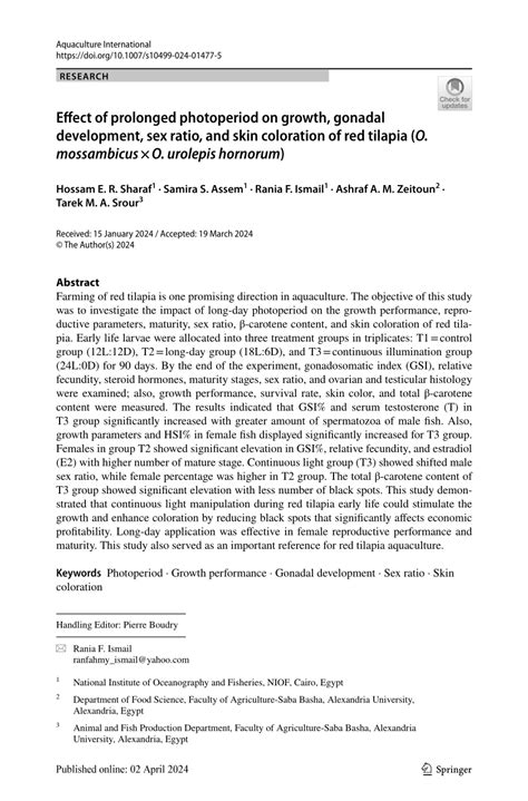 PDF Effect Of Prolonged Photoperiod On Growth Gonadal Development