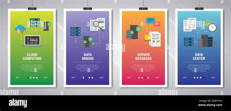 vector set of vertical web banners with cloud computing data mining