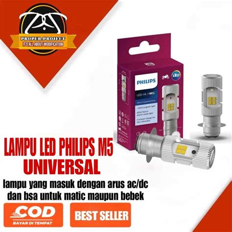 Jual LAMPU LED DEPAN MOTOR PHILIPS M5 LED 2 SISI ORIGINAL 100 MLK Shopee Indonesia