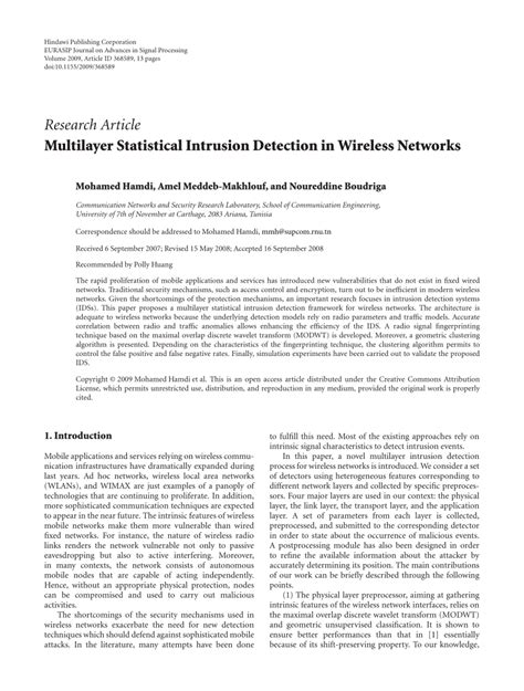 pdf multilayer statistical intrusion detection in wireless networks