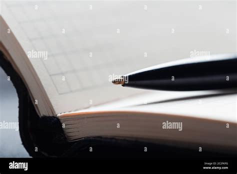 Opened Notepad With Automatic Plastic Ballpoint Pen Close Up Stock