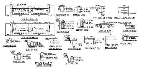 Longitudinal Section Of Beam Of Drive Bed Foundation In Autocad Dwg Drawing