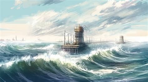 海洋发电站插画图片下载 正版图片600203188 摄图网