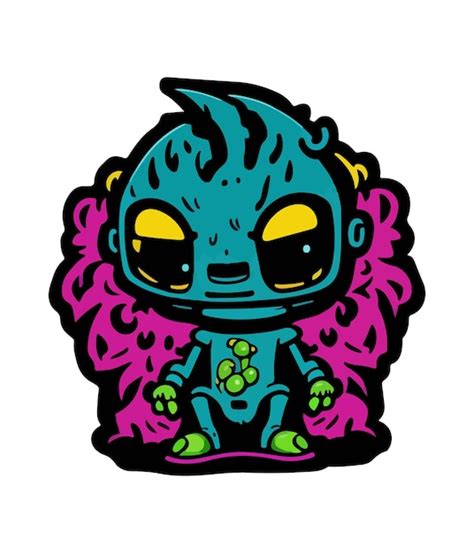 Bonito adesivo alienígena do espaço alien ufo em estilo cartoon plana Vetor Premium