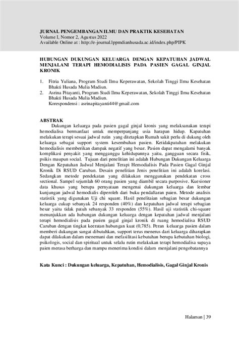 Pdf Hubungan Dukungan Keluarga Dengan Kepatuhan Jadwal Menjalani