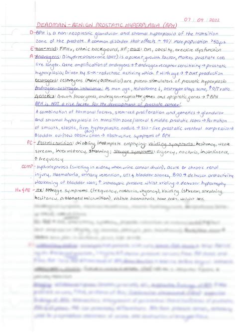 Solution Medicine Notes Handwritten Benign Prostatic Hyperplasia