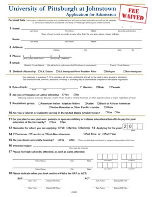 Fillable Online Upj Pitt Admission Application Procedures University