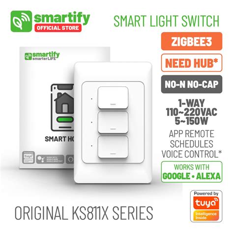 Smartify Zigbee Light Switch No Neutral Ks811x Need Hub No Cap 220v 1
